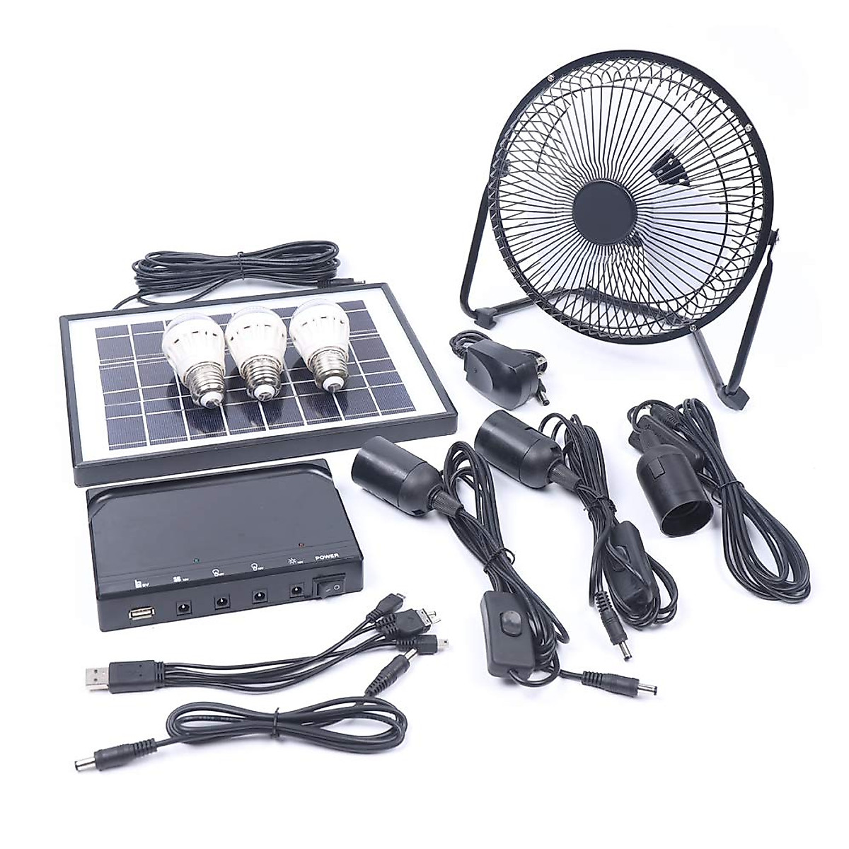 Solar Generator Portable Lighting System Kit,Solar Power Panel USB Charging LED Light + Fan DC System Kit for Home Lighting,Outdoor Camping,Garden