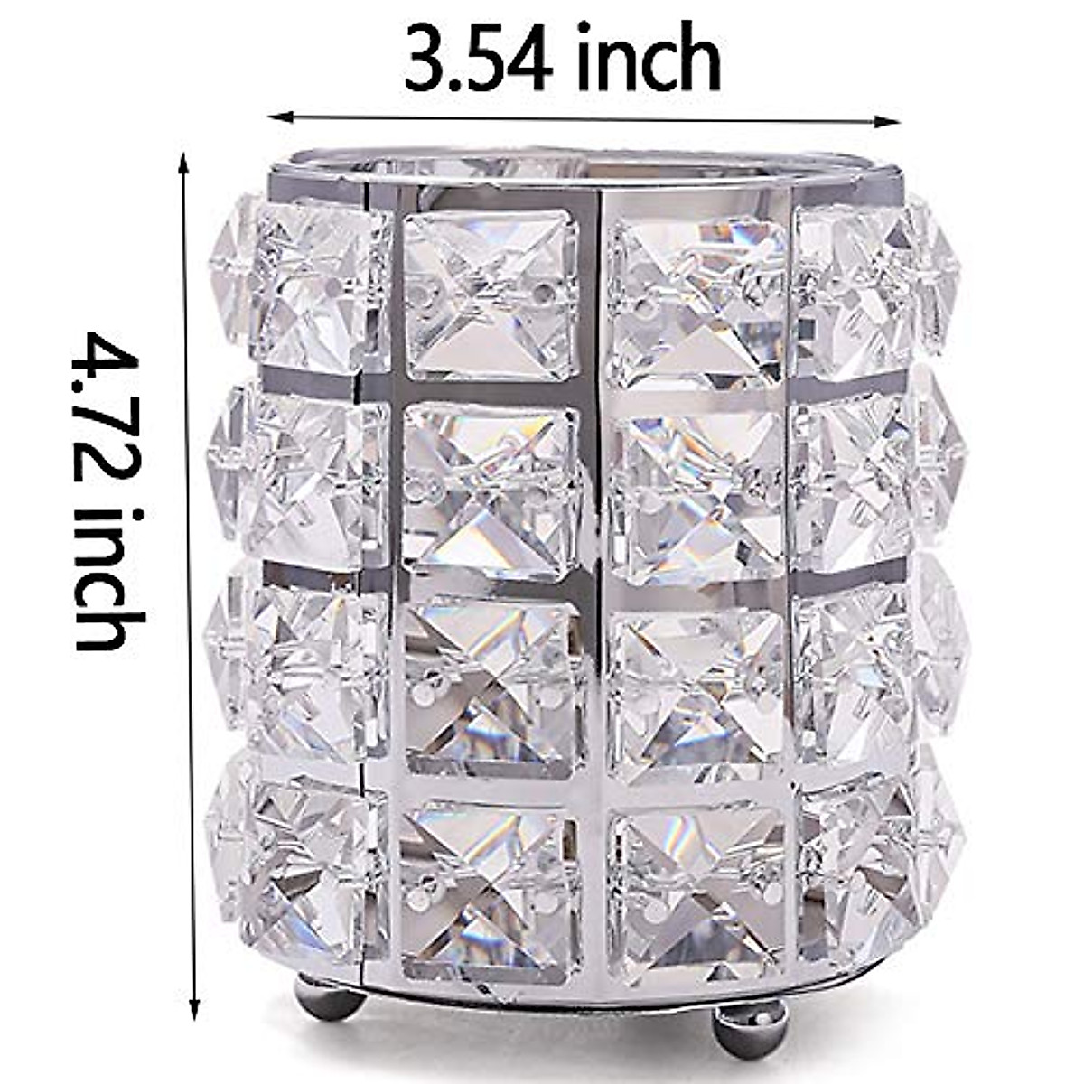 Tasybox Crystal Makeup Brush Holder Organizer, Handcrafted Cosmetics Brushes Cup Storage Solution (Silver)