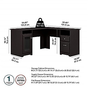 Bush Furniture Cabot L Shaped Computer Desk in Espresso Oak, Medium