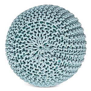 BIRDROCK HOME Round Floor Pouf Ottoman | Cotton Braided Foot Stool | Bedroom and Living Room Home Furniture | Sage Green