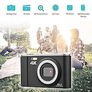 CalmGeek Portable Digital Camera 48MP 4K 2.8-inch IPS Screen 16X Zoom Self-Timer 128GB Extended Memory Face Detection -Shaking with 2pcs Batteries 32GB Memory Card Hand Strap Carry Pouch