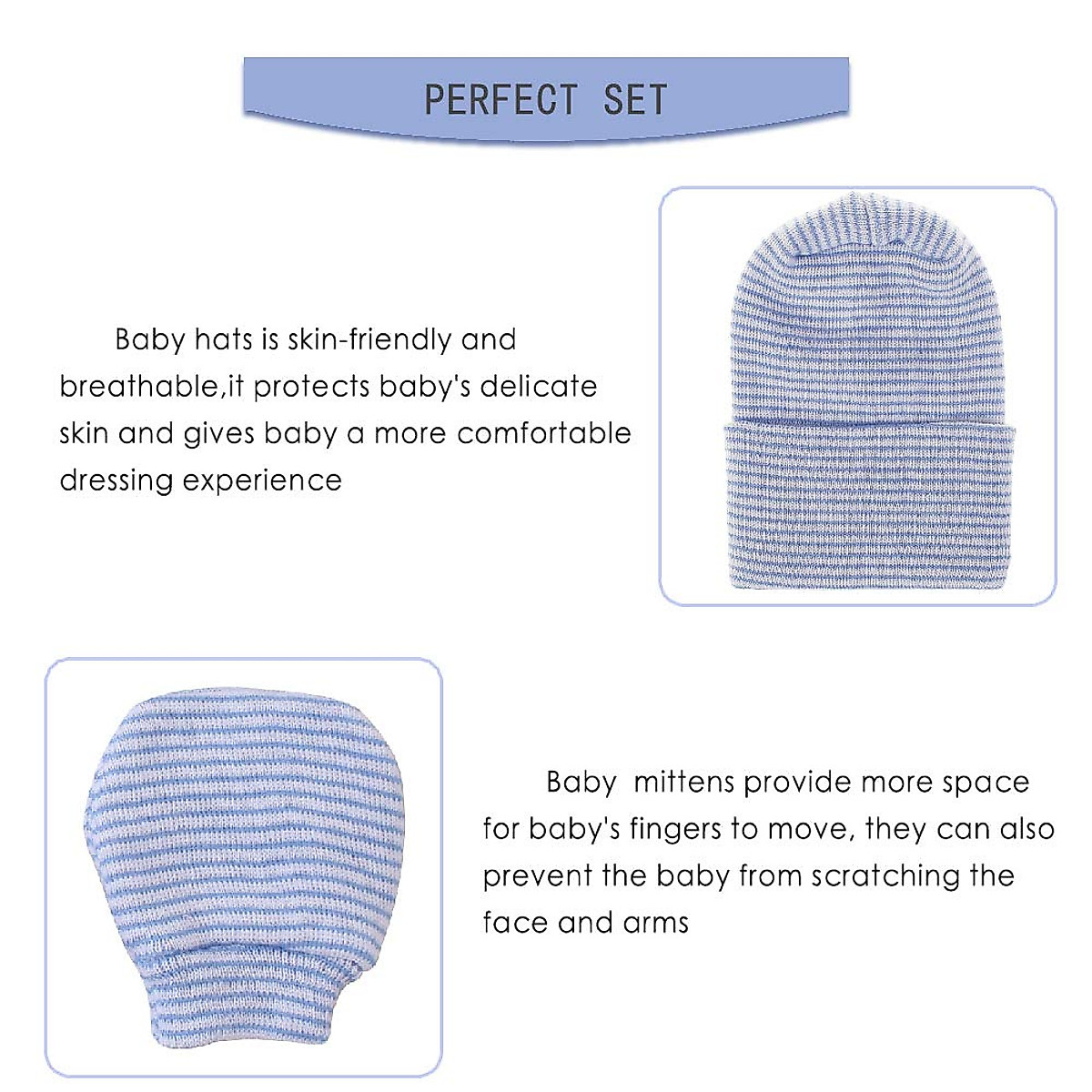 Baby Caps and Mittens Newborn Hospital Beanie Hats No Scratch Gloves Soft Babies Gift Set for Boys Girls (Style 5)