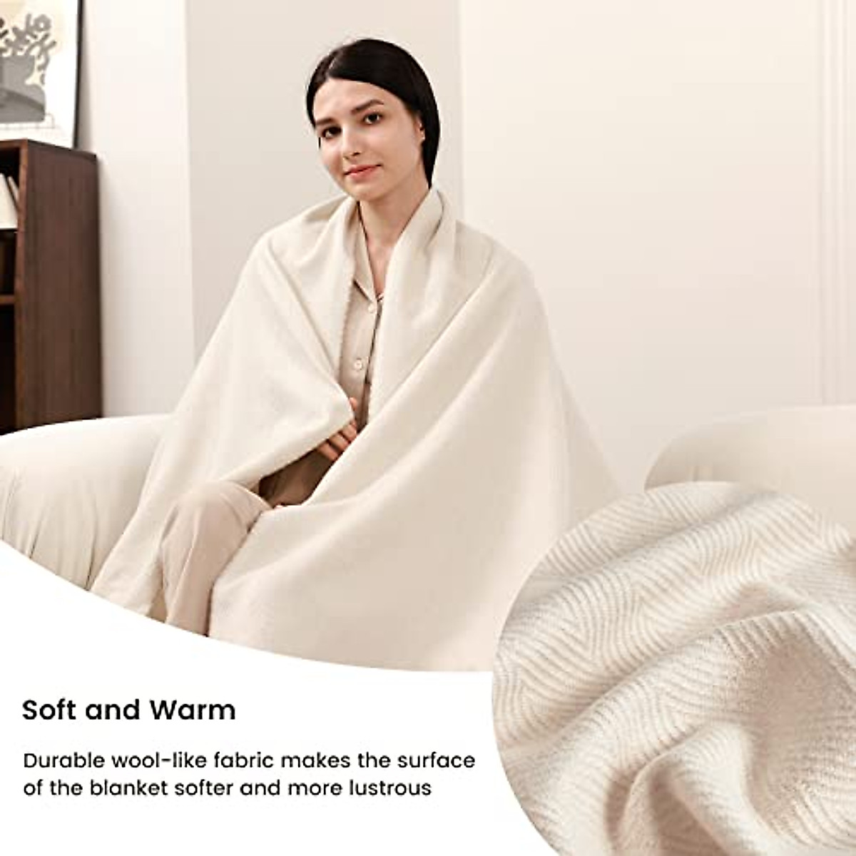 ZonLi Cream Throw Blanket Lightweight Herringbone Throw Blankets for Couch Ivory Beige Boho Throw Blanket Decorative Knitted Blankets with Tassels Fringe for Bed Outdoor 55'' x 75''