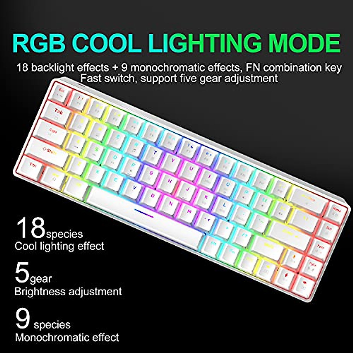 60% Mechanical Gaming Keyboard and Mouse and Mouse pad and Gaming Headset,4 in 1 Wired 68 Keys LED RGB Backlight Bundle for PC Gamers,Xbox,PS4 Users (White/Red Switch)