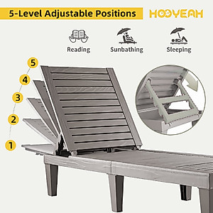 HOOYEAH Outdoor Chaise Lounge 2PCS, Adjustable Pool Lounge Chair with 5 Positions Backrest, Waterproof Sun Loungers, Durable Chair for Pool Beach Patio Garden Deck Sunbathing,Grey