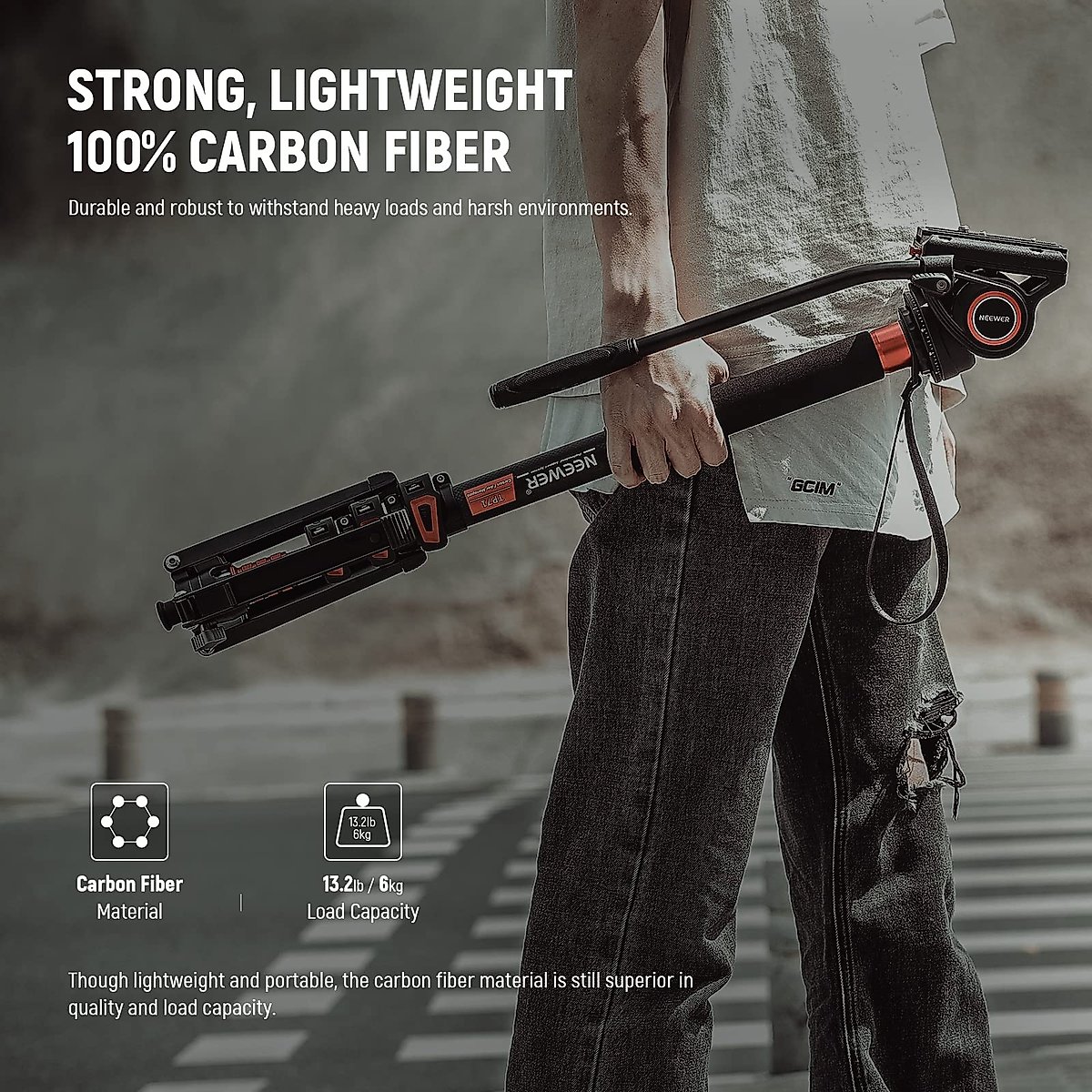 NEEWER 71.6" Pro Camera Monopod with Feet, Carbon Fiber Telescopic Video Monopod with QR Plate Compatible with DJI RS Gimbals Manfrotto, Removable Base for Camera Camcorder, Max Load 13.2lb/6Kg, TP71