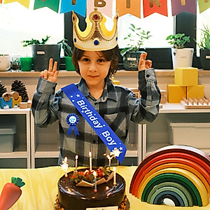 LLMSIX Birthday Party Set - King Crown, Sash, Decorations, Photo Props for Boys Kids Theme