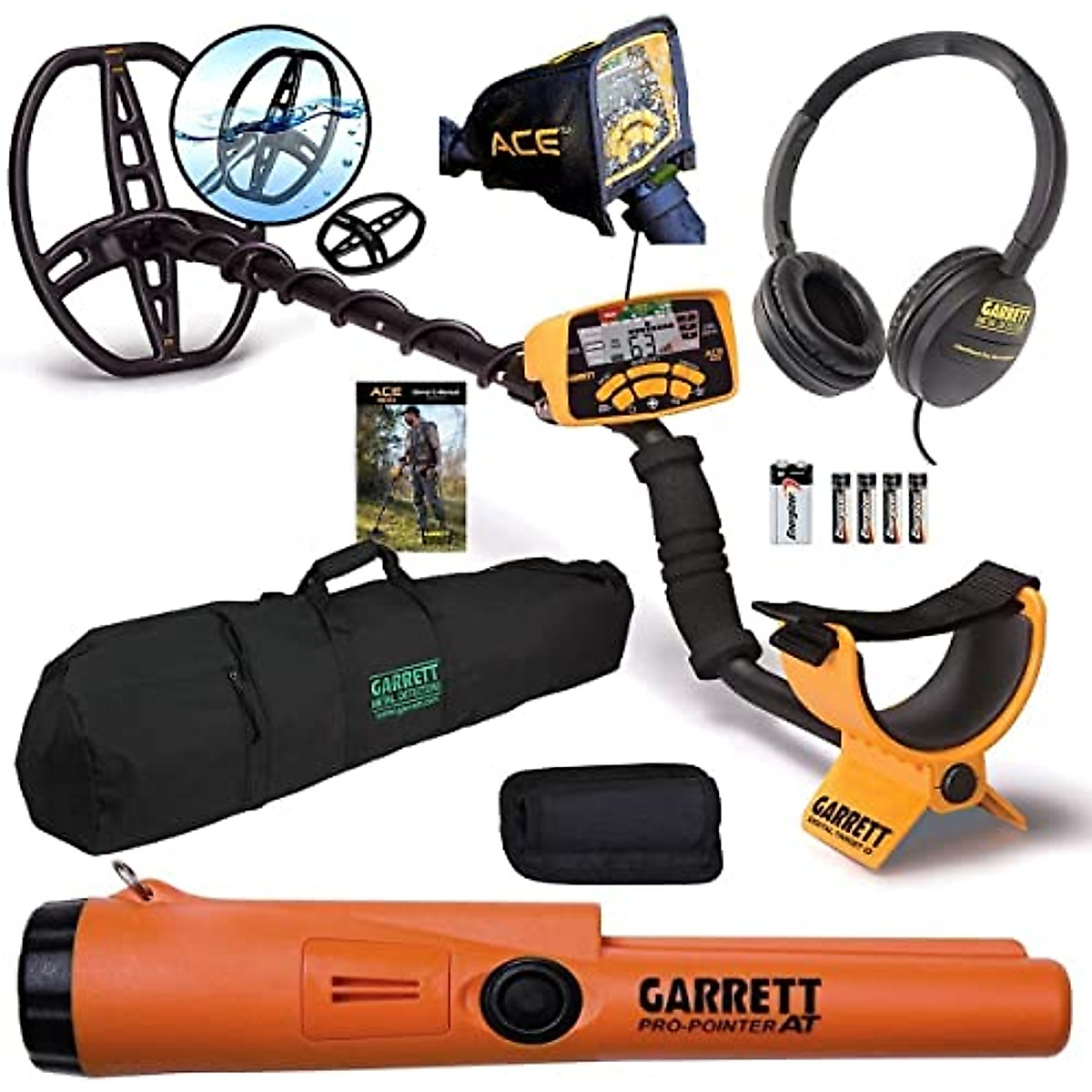 Garrett ACE 400 Metal Detector with Waterproof Coil Pro-Pointer at and Carry Bag