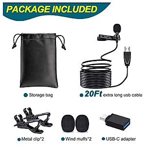 ZAFFIRO USB Lavalier Microphone, Clip-on USB Computer Microphone Plug & Play Omnidirectional Mic for PC, Laptop, Mac, PS4. Smartphone Perfect for Video Recording
