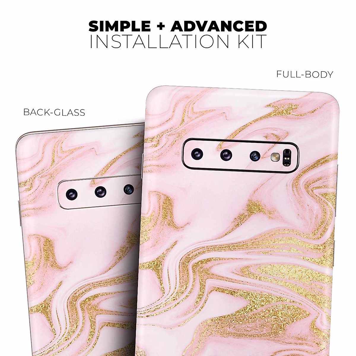 DesignSkinz Rose Pink Marble & Digital Gold Frosted Foil V11 2 Protective Vinyl Decal Wrap Skin Cover Compatible with The Samsung Galaxy S20 (Screen Trim & Back Glass Skin)