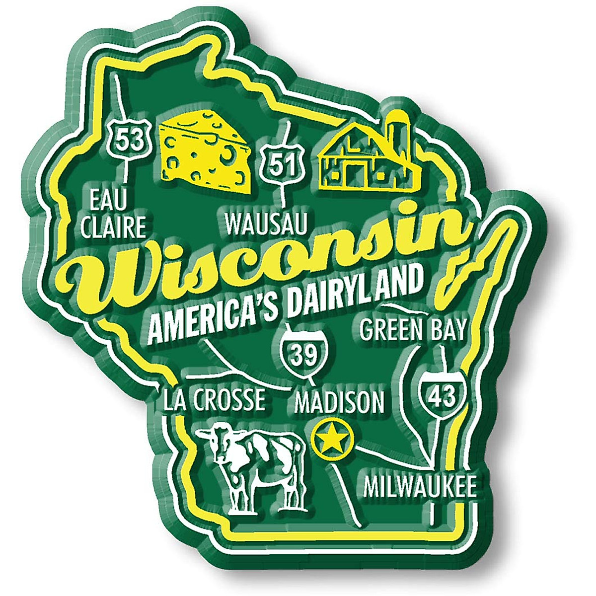 Wisconsin Premium State Magnet by Classic Magnets, 2.3" x 2.5", Collectible Souvenirs Made in The USA