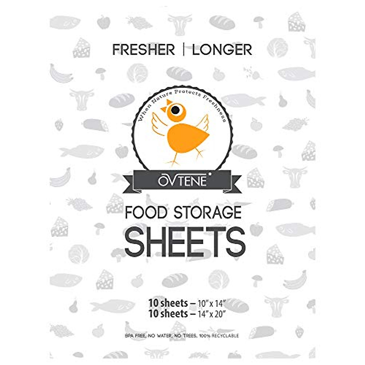 OVTENE Food Storage Sheets for Cheese, Meat, and Produce - Keeps Food Fresher Longer (20 Sheets)