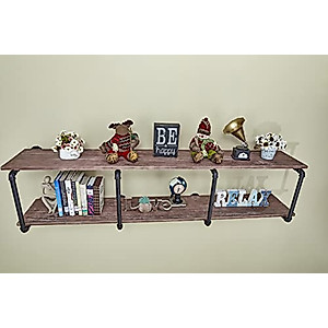 ROGMARS Industrial Pipe Shelving 70 Inch Pipe Shelves Solid Wood Floating Book Shelves Wood for Wall Decor Heavy Duty Floating Bar Shelves Industrial Shelving