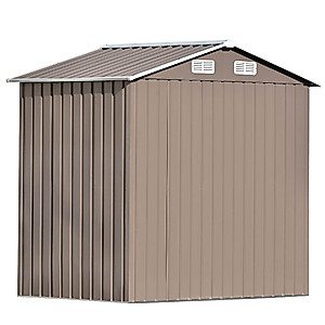 Merax Outdoor Storage Shed, 6 x 4 FT Metal Garden Shed Steel Tool Shed Storage House with Adjustable Shelf and Lockable Door,Tool Cabinet with Vents and Foundation for Backyard, Patio & Lawn, Brown