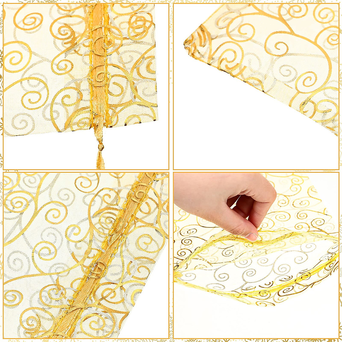 Kigeli 100 Pcs 8 x 12 Inches Large Drawstring Organza Bags Party Favor Bags Gold Sheer Mesh Bags Rattan Printed Pouches Goodie Bags Gift for Birthday Jewelry Wedding Christmas Party Favors Gift