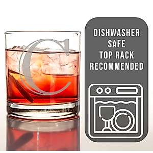 Etched Monogram 11oz Whiskey Rocks Glass (Letter C), A-Z Customized Bourbon Gifts for Men, Personalized Old Fashioned Scotch Glass, Custom Engraved Gifts for Him, Initial, Name, Regalos Personalizados
