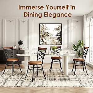 Soohow Upholstered Set of 4, Faux Leather Cushion Mid Century X Back Comfortable Swivel Room Retro Set,350LB,Whisky, Dining Chairs 4 PCS, Whiskey Brown