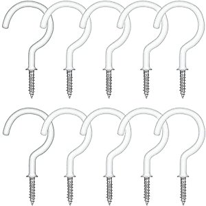 QEZEZA 10 Packs of Vinyl Coated Ceiling Hooks, Plant Hooks, Kitchen Hooks, Hanging Hooks, Kitchen Hooks for Indoor and Outdoor use, 2.9-inch Silver Spiral Hooks, (White)