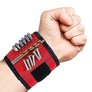 Magnetic Wristband, Perfect for Dad, Tool Belt with 15 Magnets for Holding Screws, Nails, Drill Bits, Cool Gadgets for Men, Women, Dad, Husband, Carpenters(red)1
