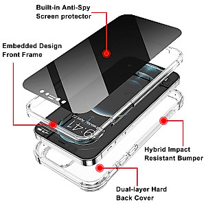 SURITCH Clear Case for iPhone 12 Pro Max (Only) 6.7-inch, [Privacy Screen Protector] Full Body Protective Shockproof Bumper Rugged Phone Cover for iPhone 12 Pro Max -(Clear)