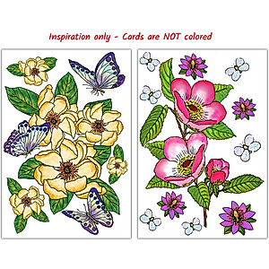 Art Eclect Adult Coloring Flower Greeting Cards for Birthdays, Anniversary, Thank You and Sympathy Cards (10 Cards and 10 Envelopes, Set Flowers B/Pink)