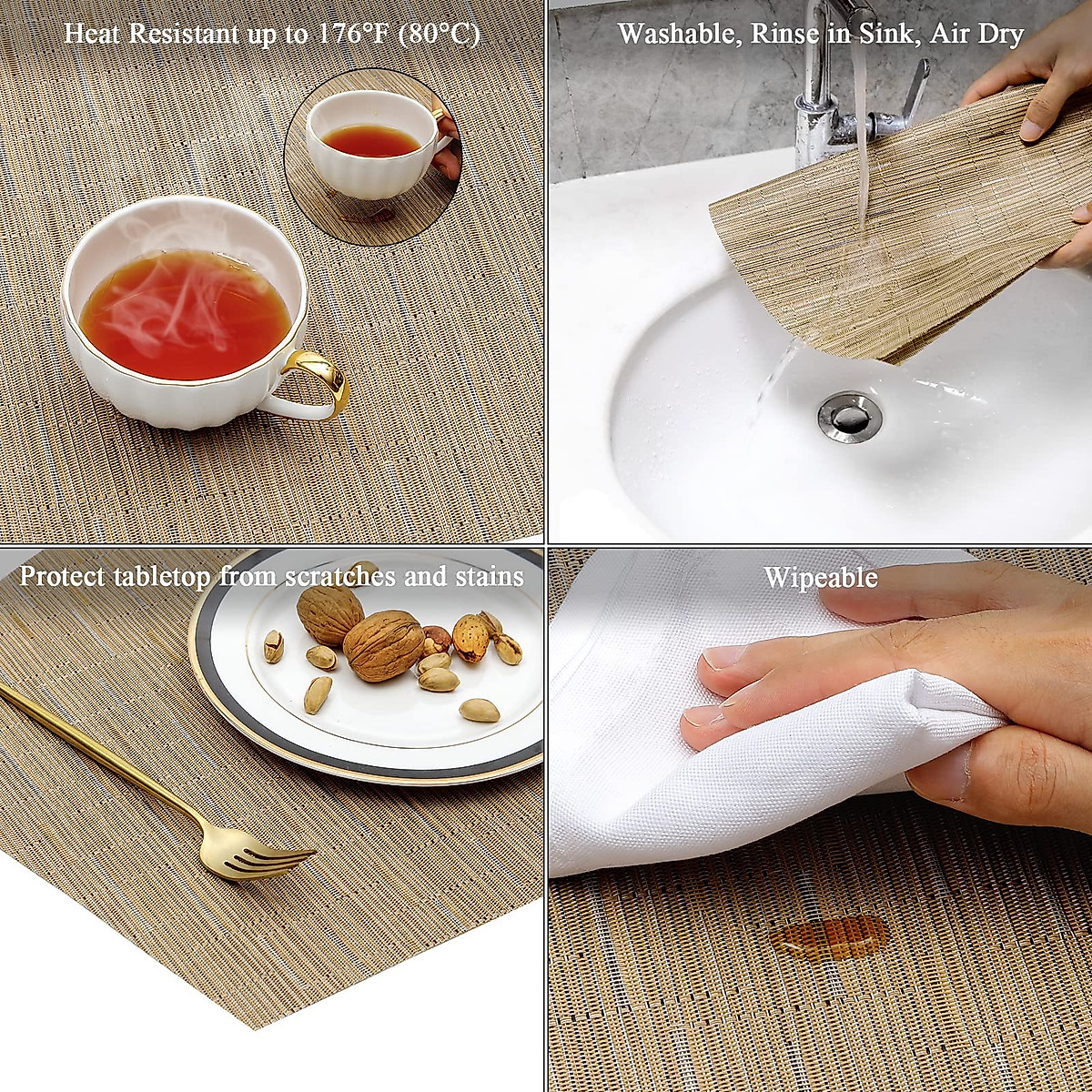 SHACOS Large Size Wedge Shape Placemats with Centerpiece Round Mat Set of 5 Round Table Place Mats Washable Dining Table Placemats Reversible, Beige