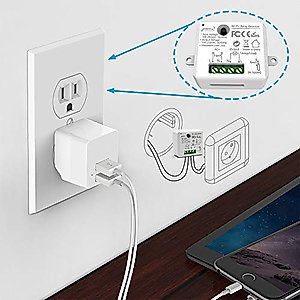LoraTap Mini Smart WiFi Switch Wireless Remote Control Timer Switch Relay Module, Voice Control by Alexa, Google Home and Phone App, No Hub Required, 10A/1100W, 100-250VAC, White