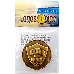 You are The Lord's Favored, Bulk Pack of 3 Religious Pocket Tokens of Prayer and Faith, Antique Gold-Color Plated Christian Challenge Coins, Inspirational Psalm 5:12 Church Handout Gifts