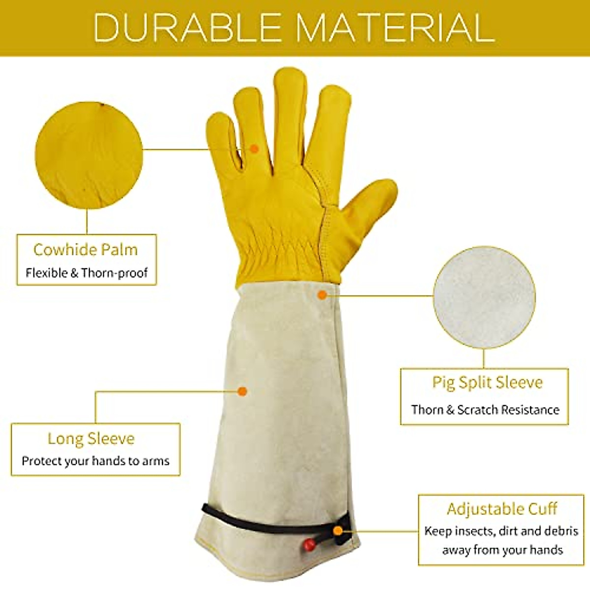 GLOSAV Gardening Gloves Thorn Proof for Rose Pruning & Cactus Trimming, Long Leather Garden Gloves for Women & Men (Small)