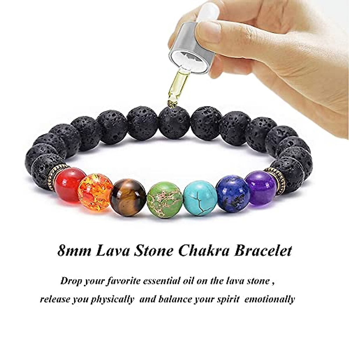 AMind4U 6PCS Chakra Bracelet for Women Men 8mm Lava Rock Healing Stones Bracelets Crystal Bracelets Beaded Bracelets for Women Men