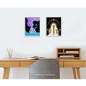 Astrology Witch Moon Sun Star Witchcraft Boho Wall Art Decor - Witchcraft Power Nordic Poster Decor - For Mystery, Black Magic, Witchcraft, Astrology Decorations - Set of 6 (8" x 10" Unframed)