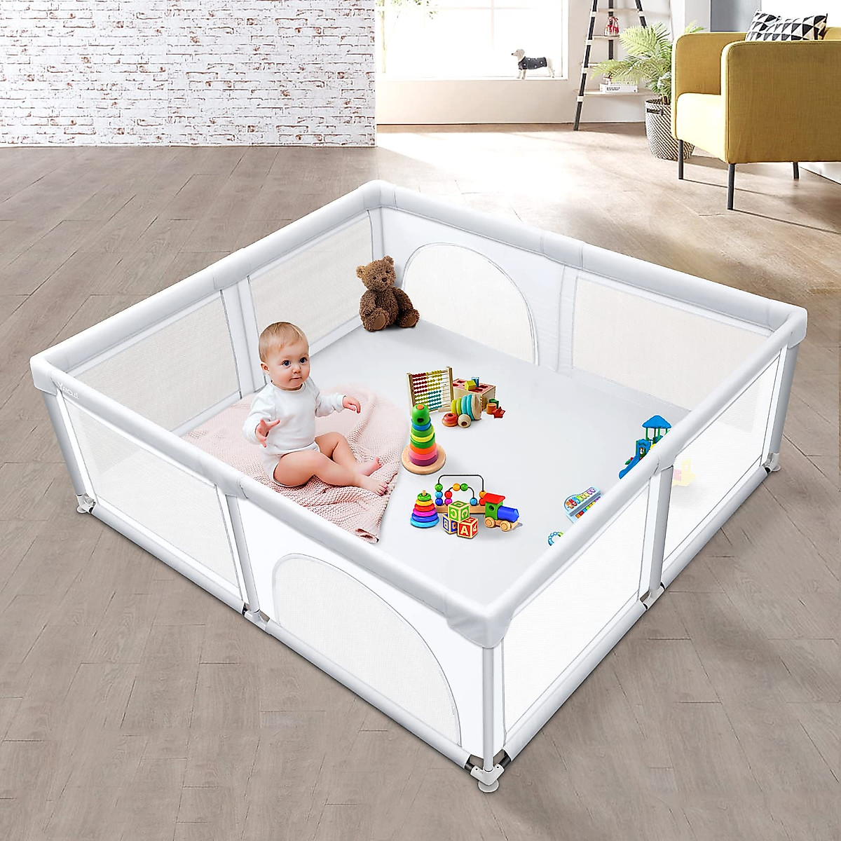 Baby Playpen, 71"x59" Play Pens for Babies and Toddlers, Extra Large Infants Playpen Gate Kids Safety Play Yard (Light Gray)