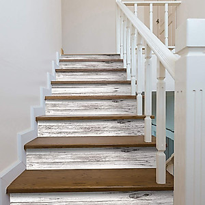 funlife 14 Stripes Peel and Stick Stair Risers Stickers, Self Adhesive Vinyl Stair Stickers Decals, Staircase Murals Decor for Steps, 39.37"X7.09", Faux Weathered Rustic Wood