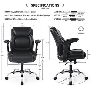 CHAIRMAN Multi-Purpose Premium Bonded Leather Padded Mid-Back Adjustable-Height/Tilt, Swivel Office Computer Desk Task Chair with Functional Arms, Black