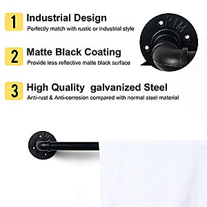 HouseAid 24 Inch Industrial Steel Pipe Towel Rack Holder, Heavy Duty Rustic Hand Towel Bar, Vintage Style Towel Rod for Bathroom, Matte Black