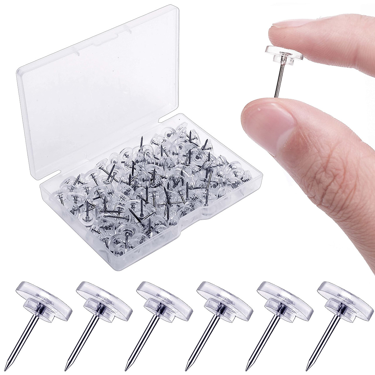 KOWVOWZ Clear Thumb Tacks for Wall Hangings Plastic Clear Push Pins 150 Count for Cork Board Flat Head Thumb Tacks for Bulletin Board Posters Photos Postcards Maps Office Home Decorative(150), XBH