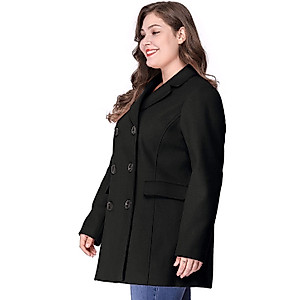 Agnes Orinda Women's Plus Size Notched Lapel Double Breasted Coats 2X Black