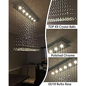 7PM Rectangle Chandeliers for Dining Room, 6-Light Modern K9 Crystal Chandeliers, Raindrop Chandeliers, Dimmable, Adjustable Color Temperature, Pendant Lights for Kitchen Island, L40 x W10 x H40