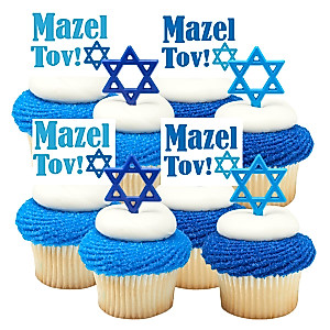 Mazel Tov! Blue & White -24pk Cupcake/Desert/Food Decoration Topper Picks