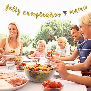 Dill-Dall Feliz Cumpleaños Mama Banner, Fiesta Theme Party Decorations, Mom Birthday Party Banner, Happy Birthday Banner for Women (Gold)