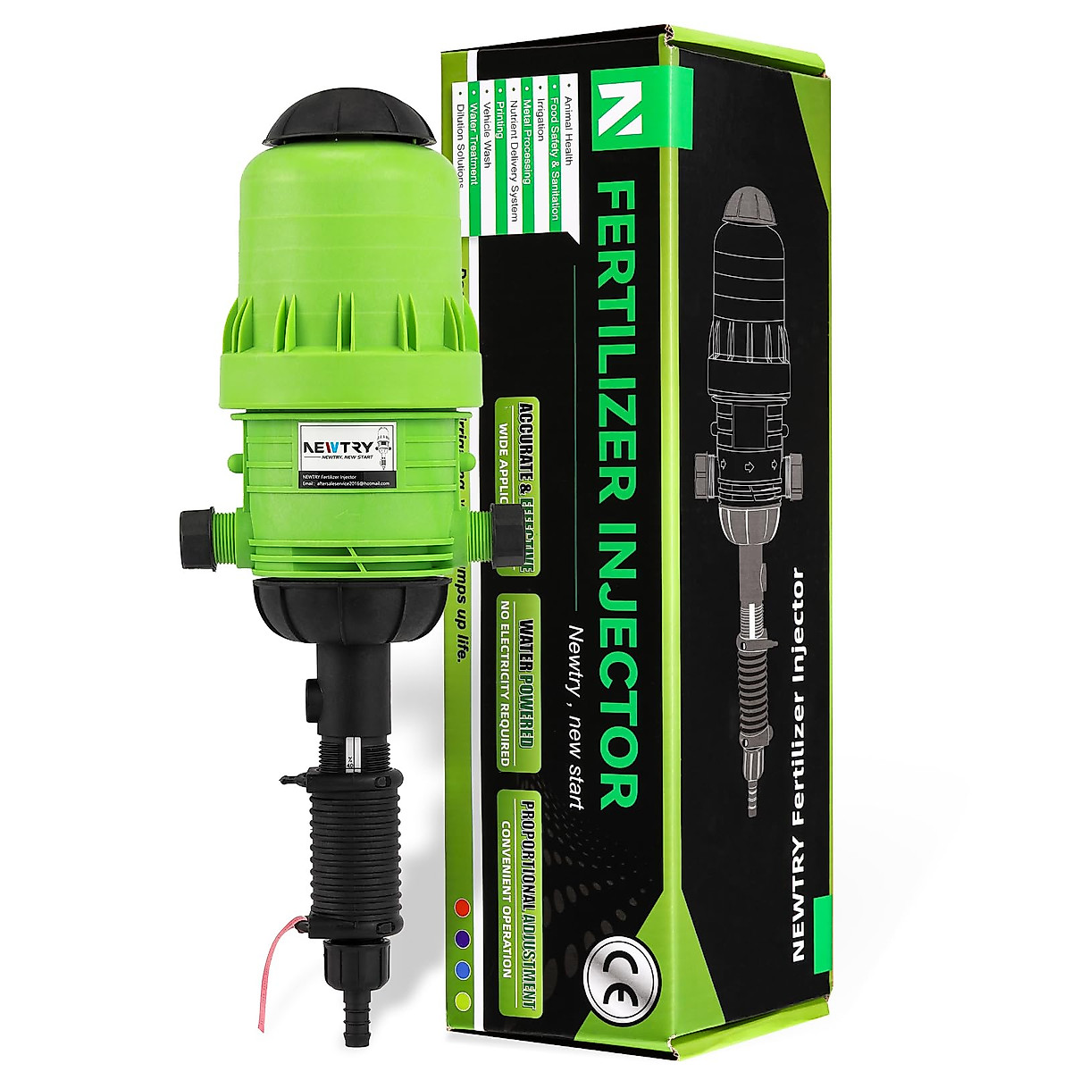 NEWTRY 0.4%-4% Fertilizer Injector for Drip Irrigation Adjustable Water Powered Dosing Pump 3/4" NPT
