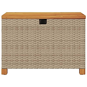 vidaXL Patio Storage Box with Lid Outdoor Cushion Bench Seat Beige PE Poly Rattan Acacia Wood – 31.5"x15.7"x18.9"