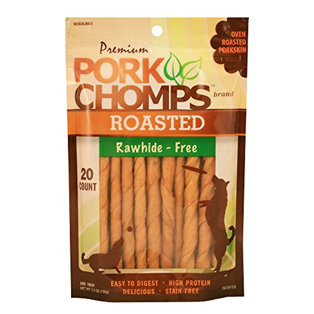 Pork Chomps Roasted Pork Skin Dog Chews, 5-inch Mini Twists, 20 Count