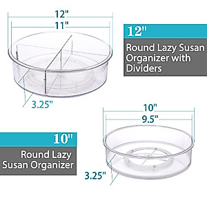 LotFancy Lazy Susan Organizer, Pack of 2, 12” and 10” Round Lazy Susan Turntable for Cabinet, Clear Plastic Rotating Storage Container for Table, Pantry