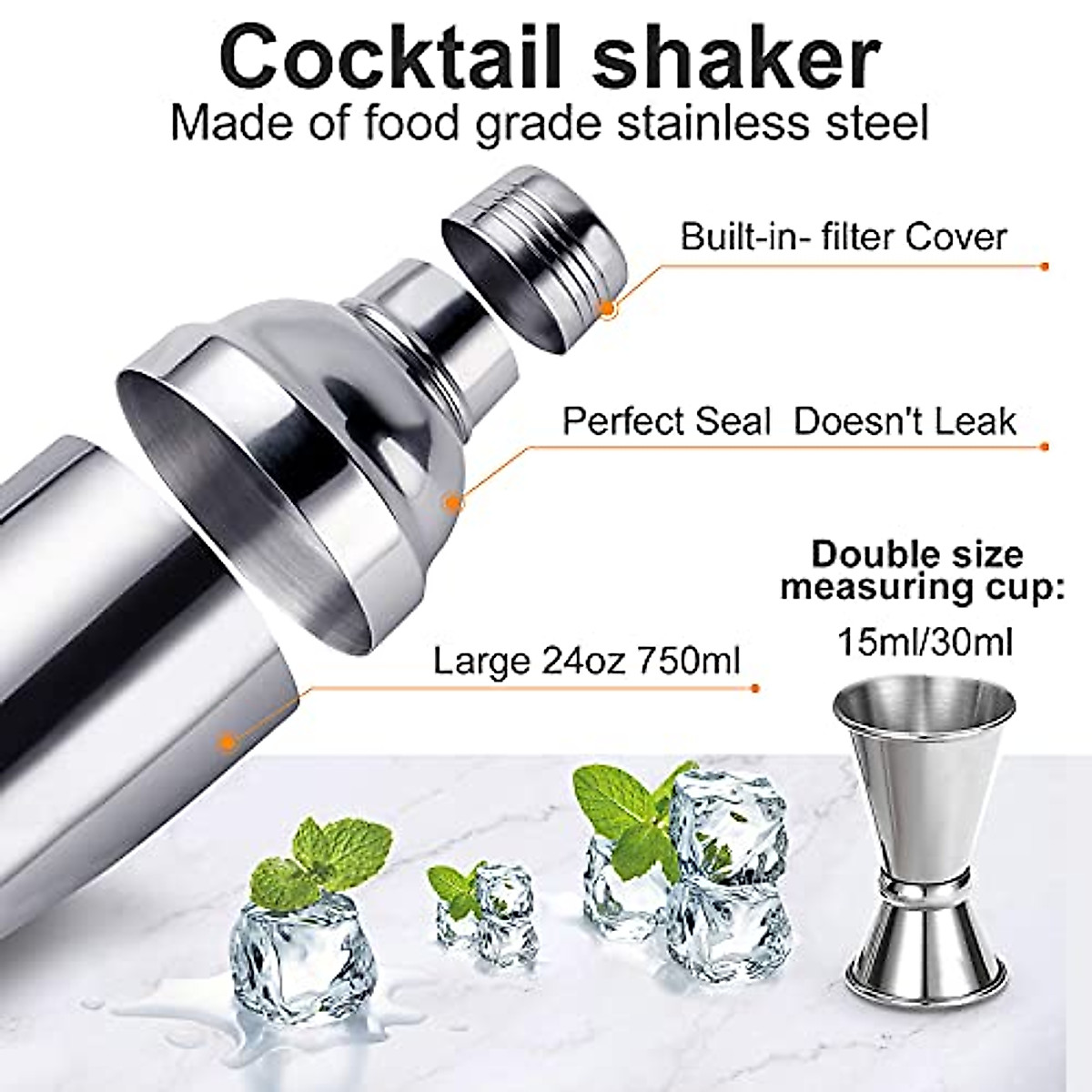 Cocktail Shaker Set Bartender Kit 13 Piece, Cocktail Kit Bar Set, Shaker Cocktail Kit with Bamboo Stand, Mixing Spoon, Muddler, Bottle Stoppers, Liquor Pourers, Strainer