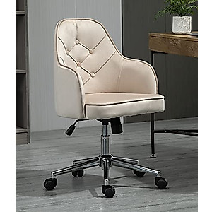 Payeel Desk Chairs with Wheels Swivel Chair Velvet Home Office Desk Chair with Arms Height Adjustable Swivel Task Chair Modern Mid-Back Computer Chair for Home Office (Khaki)