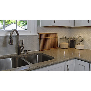 KitchenEdge Over The Sink Dish Drying Rack, Plate Pot Drainer for Kitchen Countertop, 100% Natural Bamboo