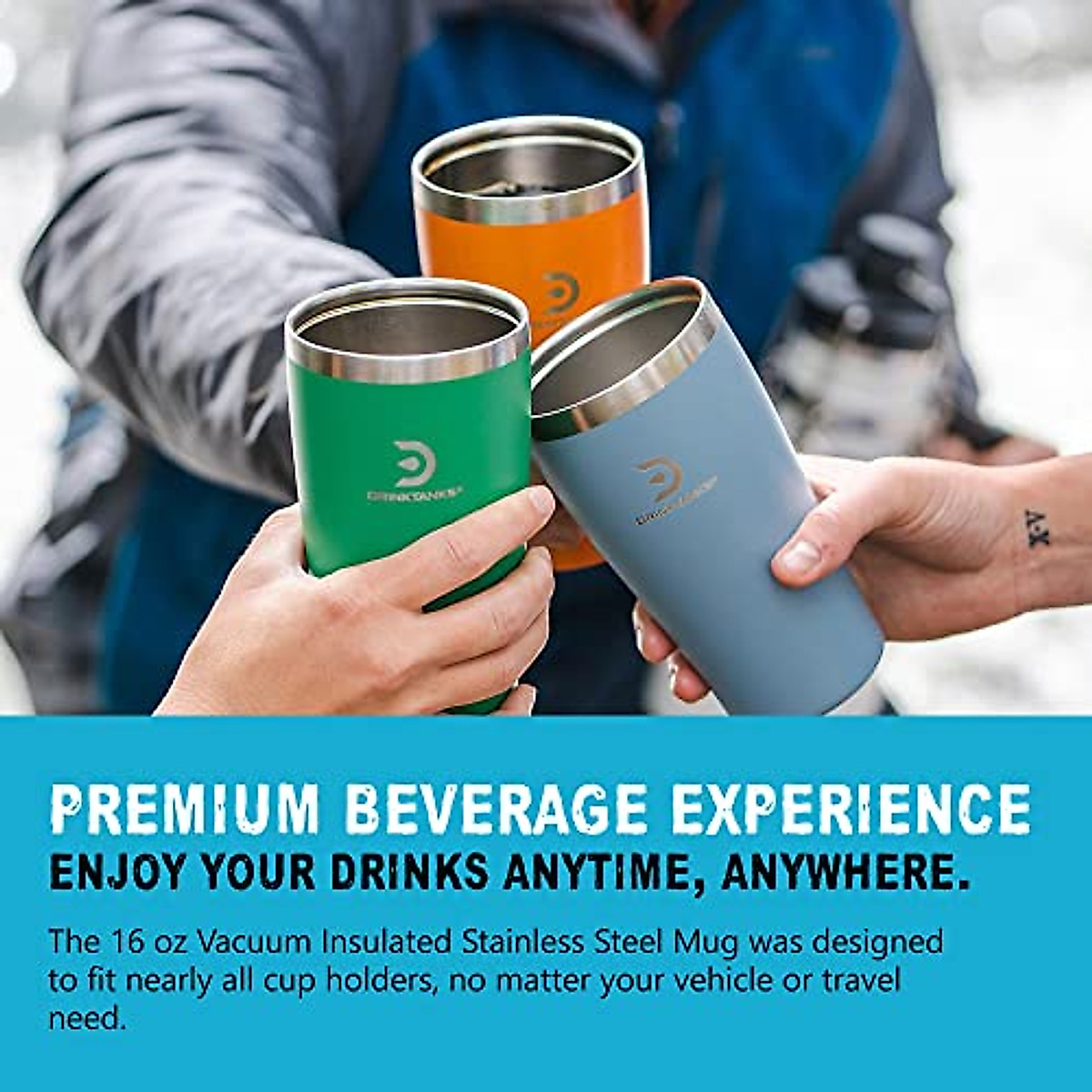 DrinkTanks - Insulated Craft Cup, Stainless Steel Cup, 16 oz Tumbler with Lid, Stainless Steel Tumbler for Water, Coffee, Beer, Cocktails, Wine, & Kombucha (Obsidian)