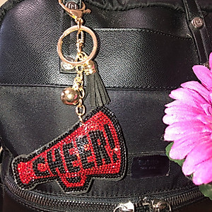 Popfizzy Bling Cheer Keychain for Women, Rhinestone Cheer Bag Charm, Cheer Squad Cheerleader Gifts, Megaphone Cheer Keychain