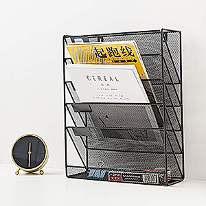 Storage Newspaper Baskets Magazine Rack Wall-Mounted Multifunctional Desktop File Rack Metal Multi-Layer Folder Box Office Supplies (Color : Black, Size : 321041cm)